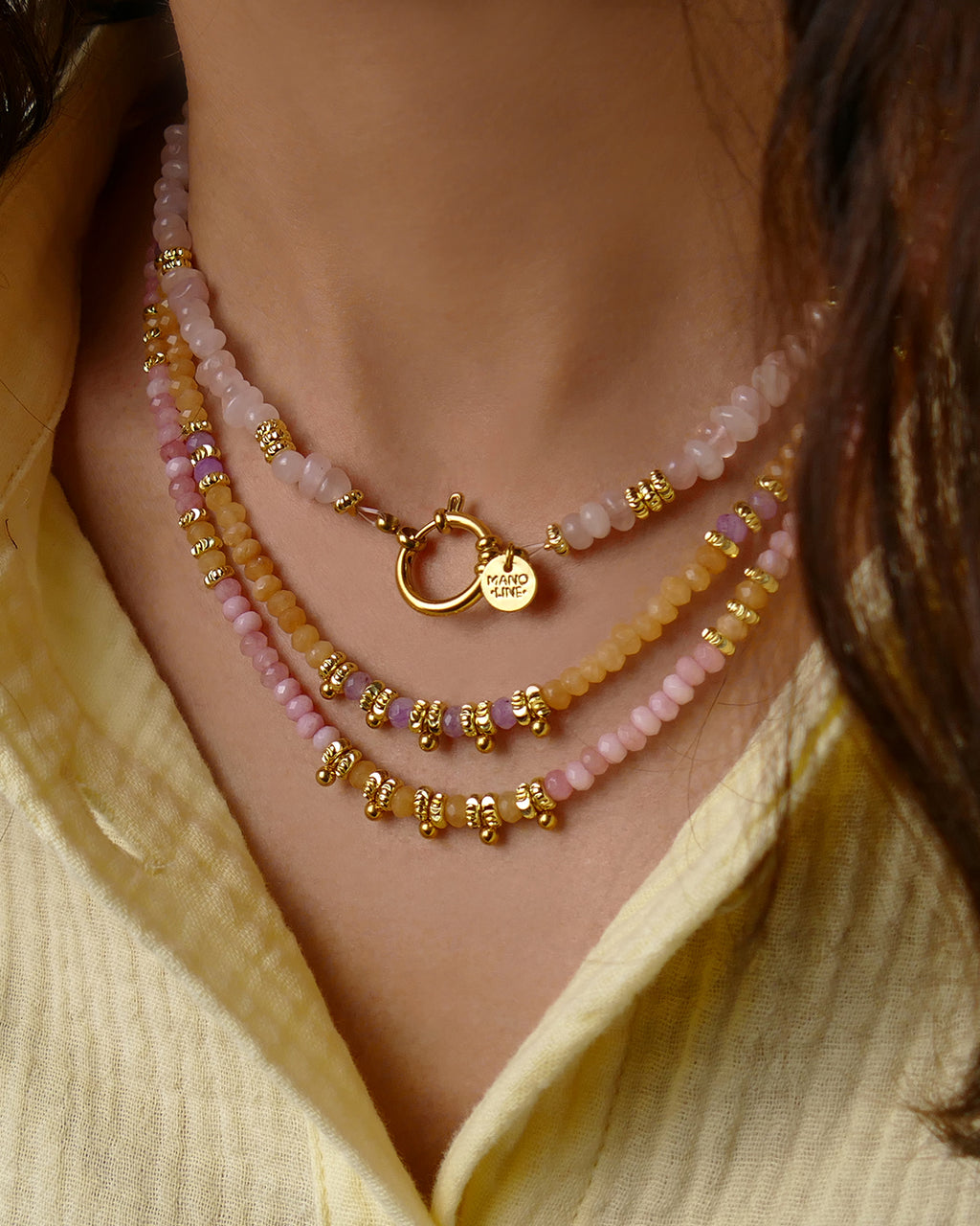 Collier TIAMO - Rose Quartz Doré – Manoline