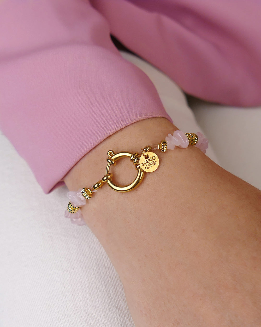 Bracelet TIAMO - Rose Quartz Doré – Manoline