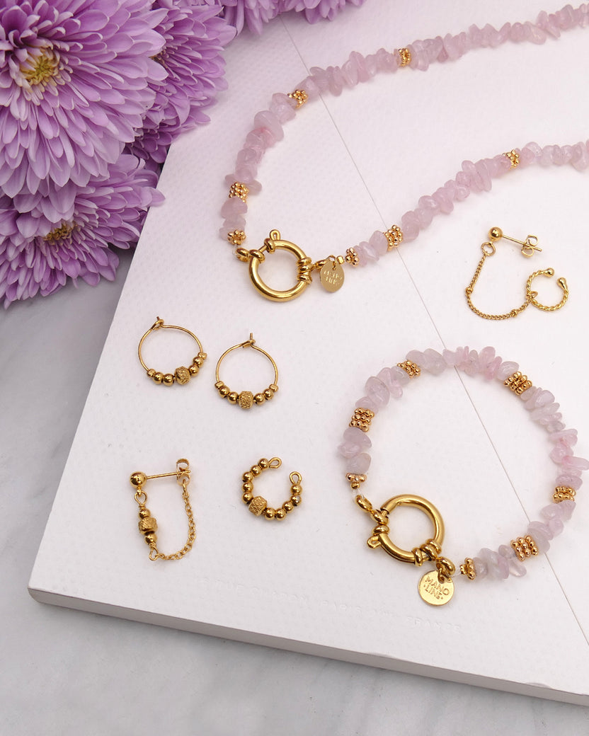Bracelet TIAMO - Rose Quartz Doré – Manoline